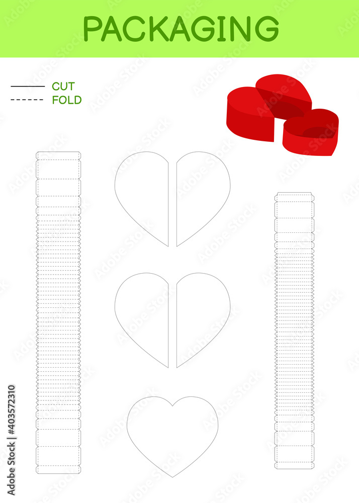 Heart box packaging die cut template design for Valentine's day ...