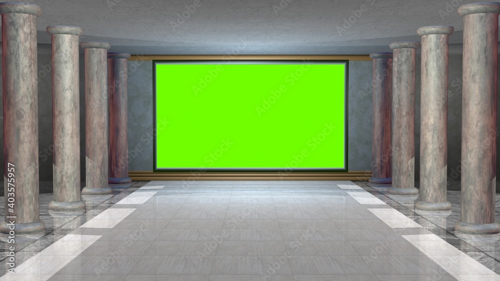 Virtual studio set with tall marble columns and shiny reflective floor ...