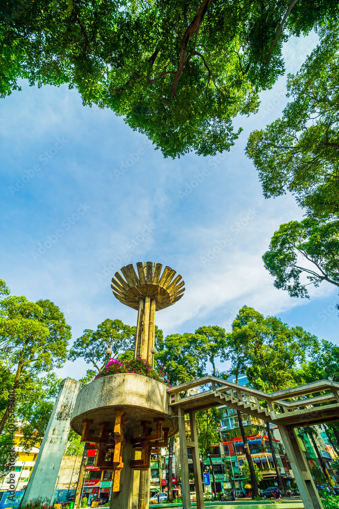 Wide angle view of Lotus pillar - An iconic architecture at Turtle lake ...