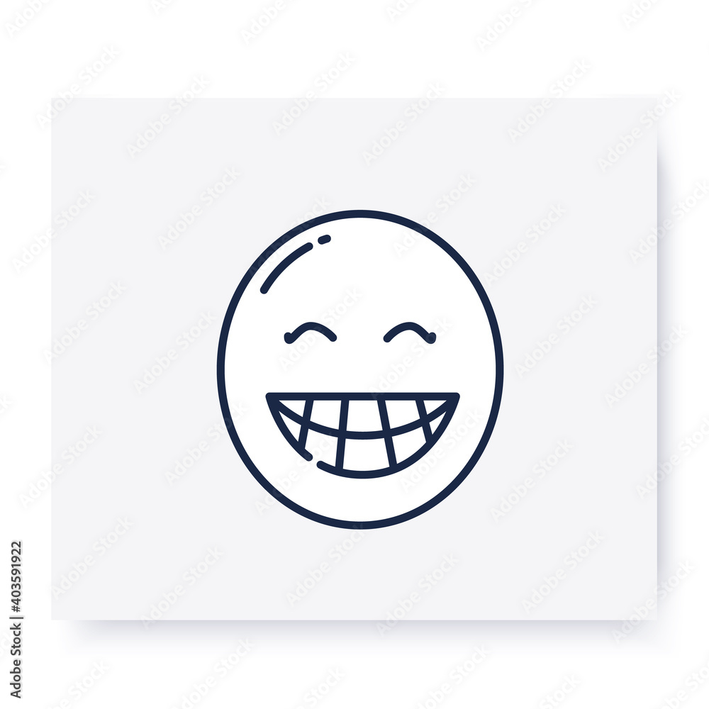 Beaming face line icon. Smile, emoticon with fool-toothed grin. Outline ...