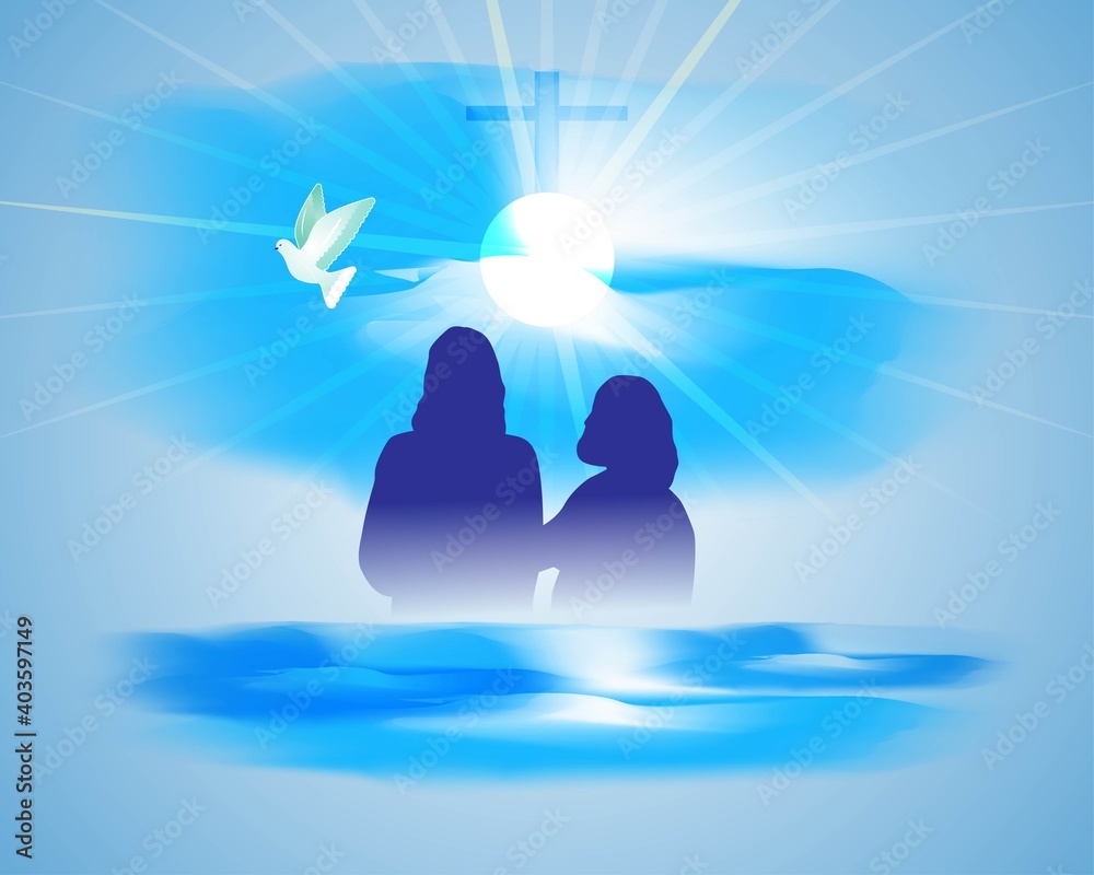 Vector illustration concept of Baptism of Jesus Christ by John the ...