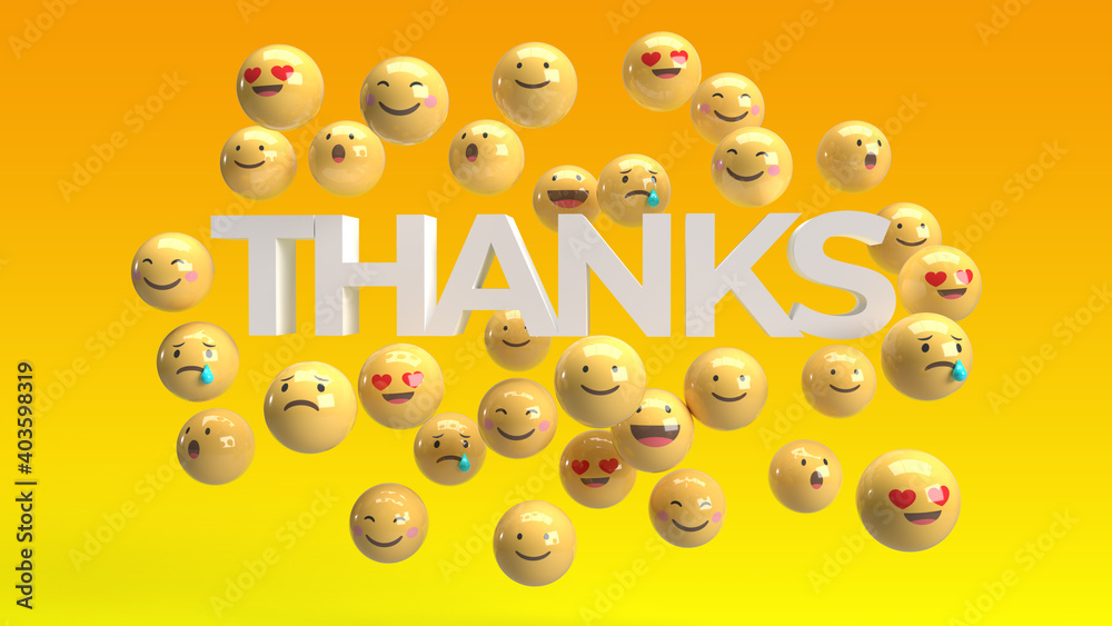 3D emoji balls with thanks text in yellow background Stock Illustration ...