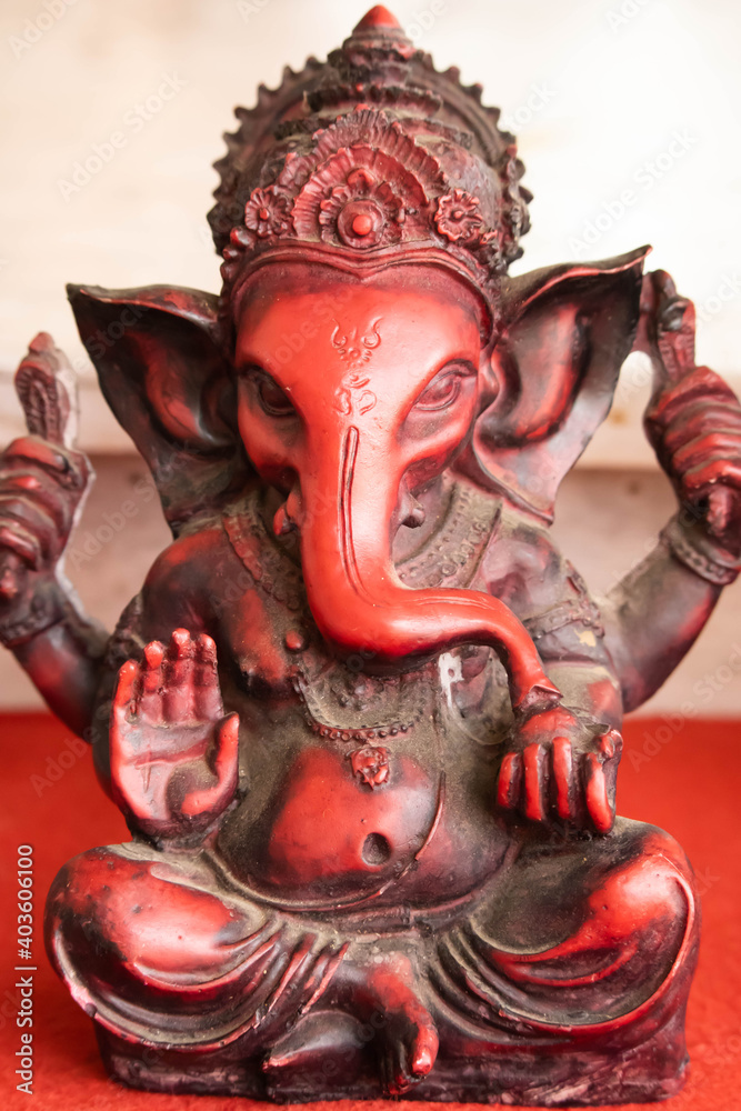 Red Colored Beautiful Statue Of Indian Hindu Lord God Idol Ganesha ...