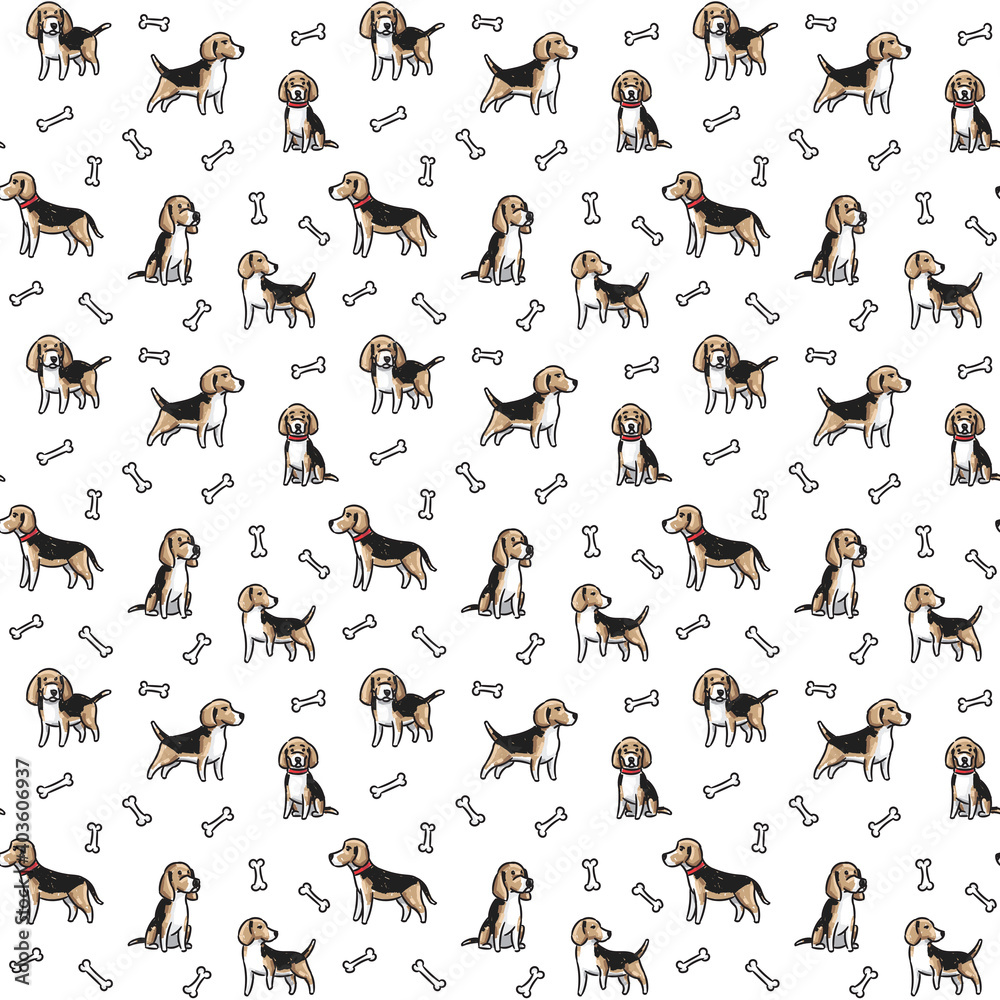 Beagle dogs vector seamless pattern on white background. Creative ...