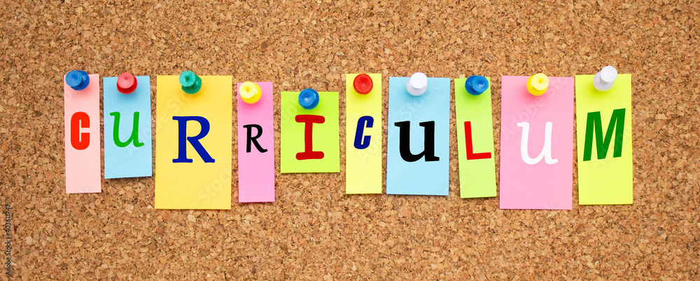 Color notes with letters pinned on a board. Word curriculum. Stock ...