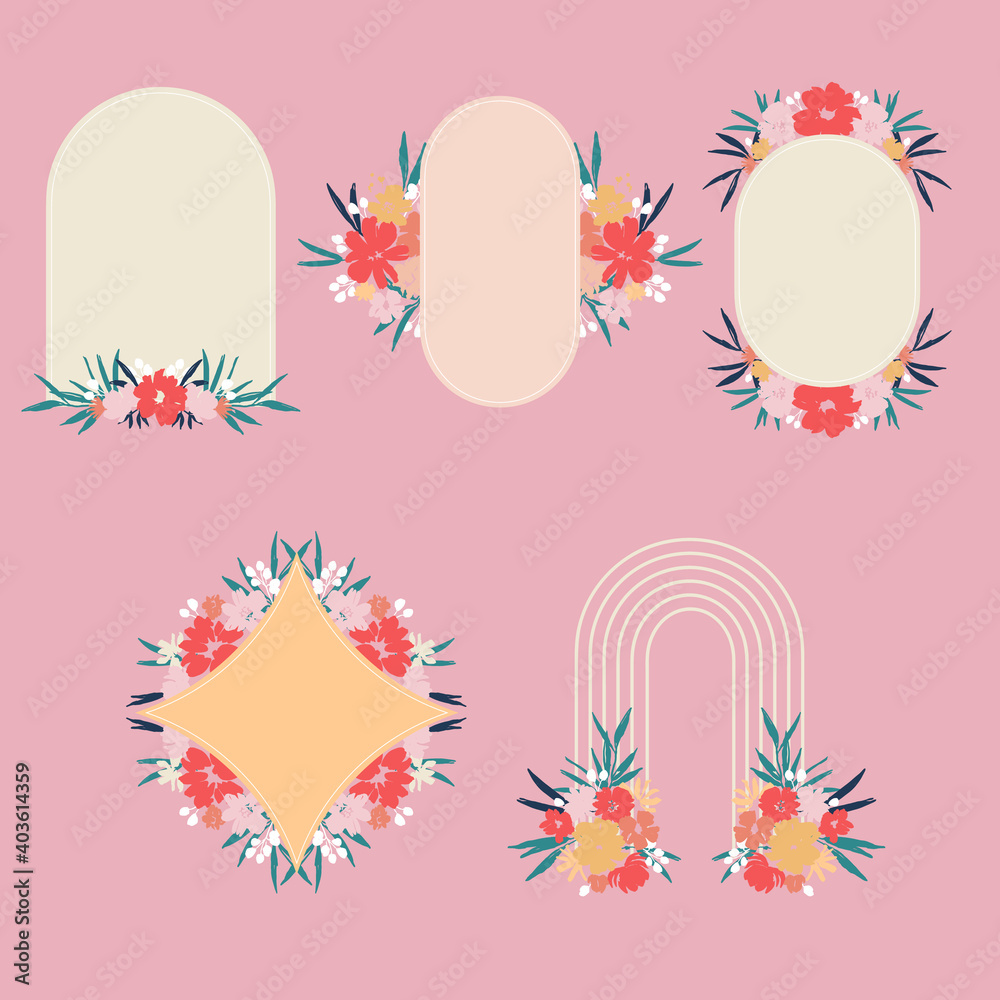 Colorful spring flower frame collection. Isolated vector clip art ...