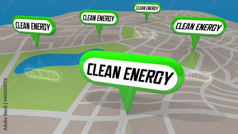 Clean Energy Renewable Power Plants Locations Sustainable Map Pins 3d ...