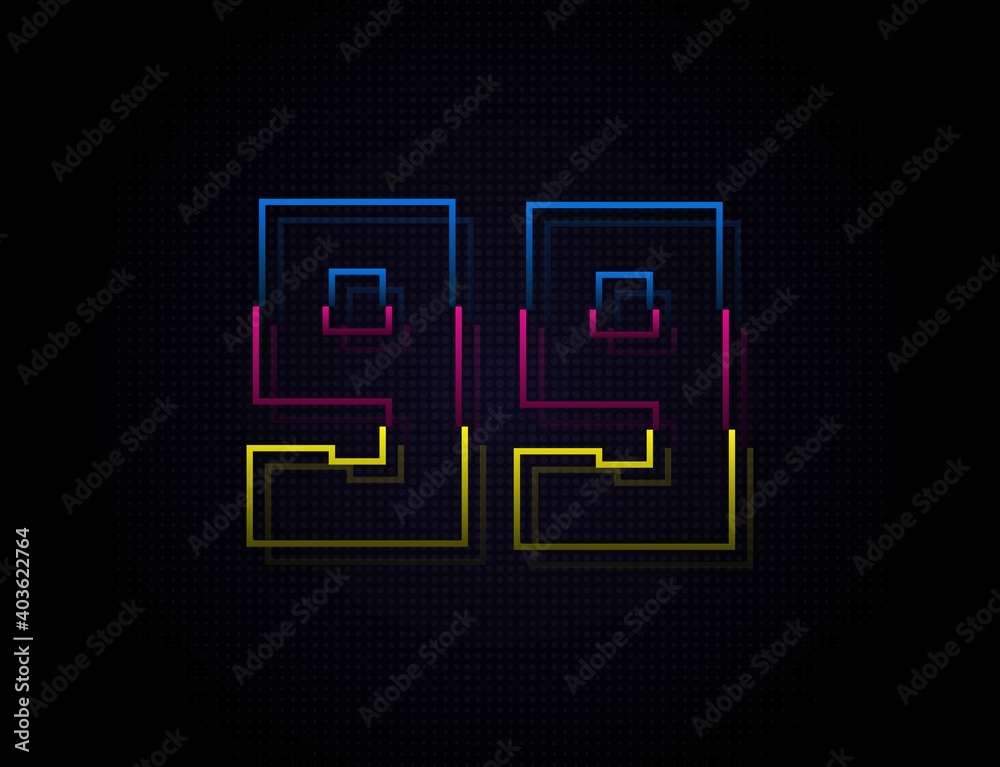 99 number colorful outline stroke font. Trendy, dynamic creative style ...