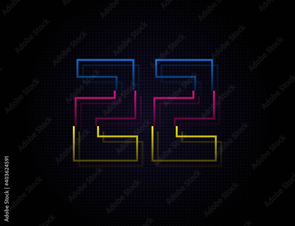 22 number colorful outline stroke font. Trendy, dynamic creative style ...