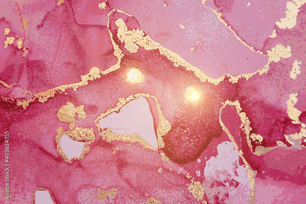 Bright magenta, and gold pattern with marble texture. Alcohol ink ...
