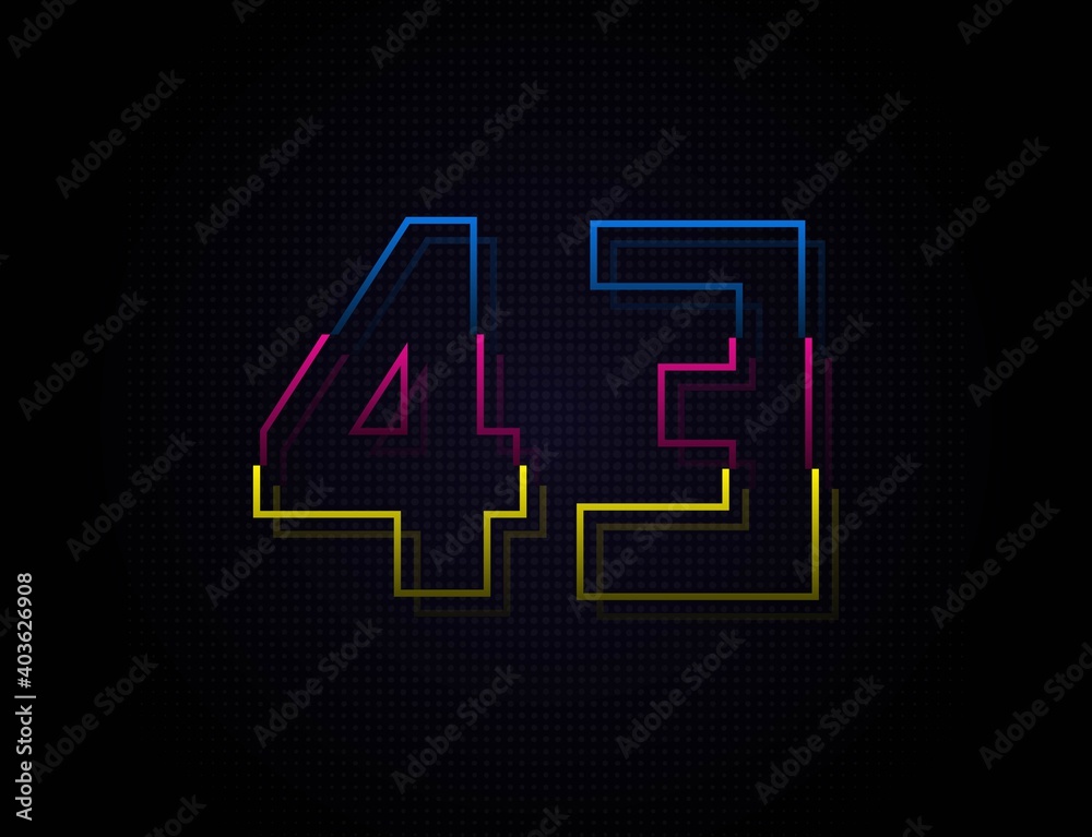 43 number colorful outline stroke font. Trendy, dynamic creative style ...