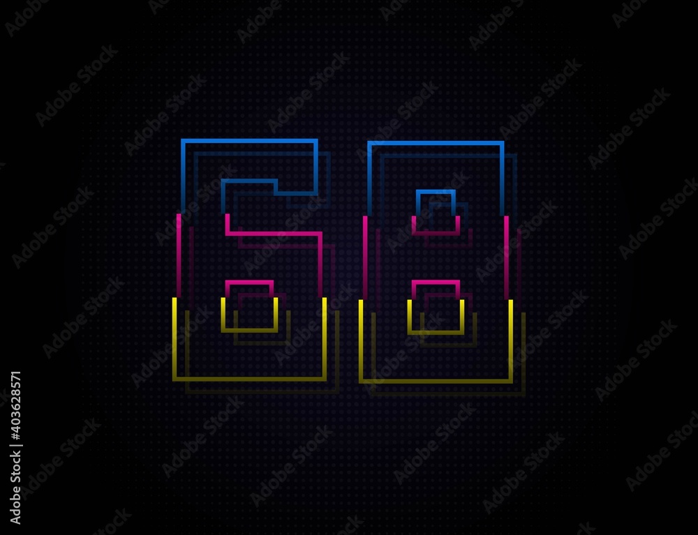 68 number colorful outline stroke font. Trendy, dynamic creative style ...