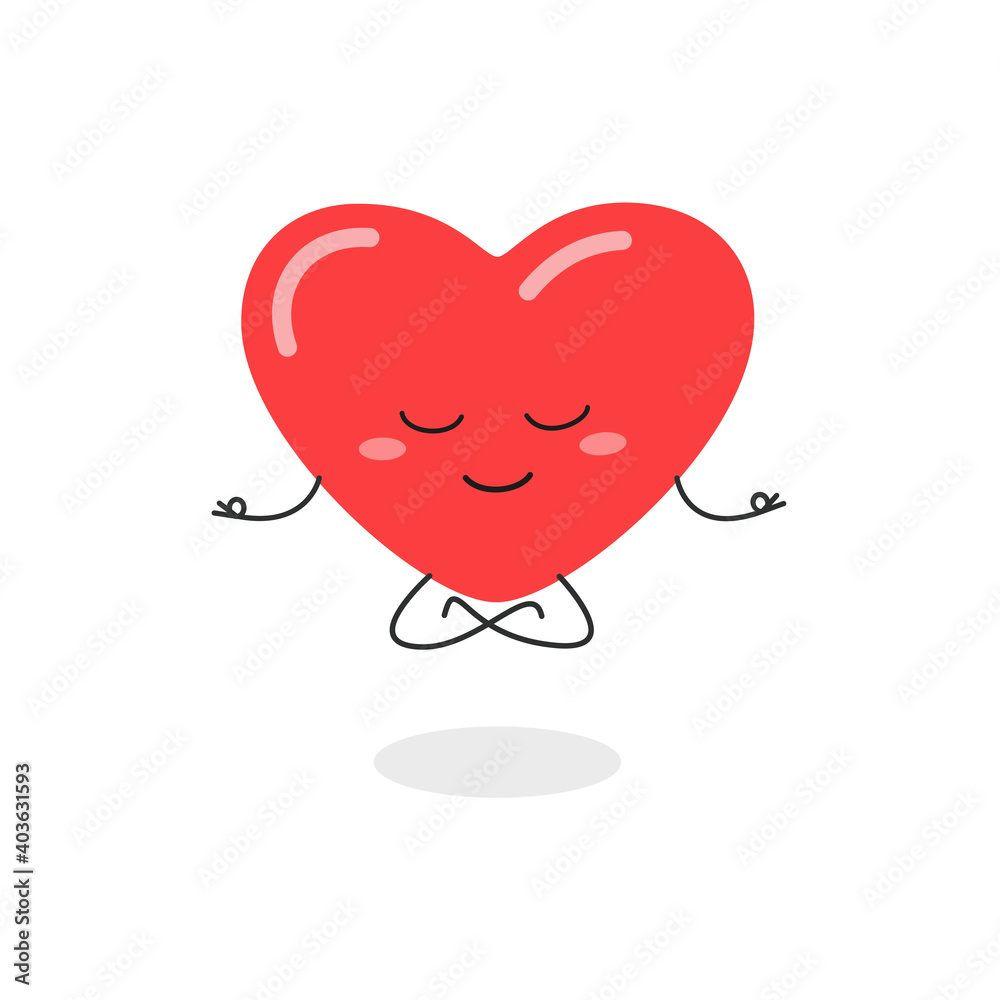 Cartoon heart character levitating in lotus pose Stock Vector | Adobe Stock