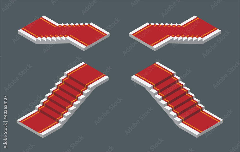 Isometric vector illustration realistic modern white staircases with ...