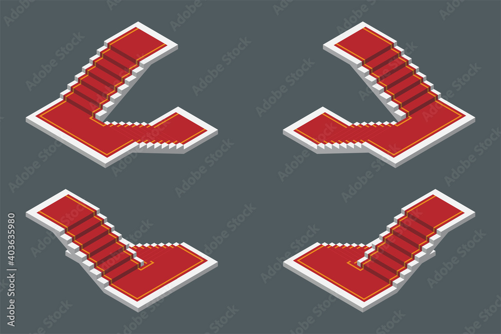 Isometric vector illustration realistic modern white staircases with ...