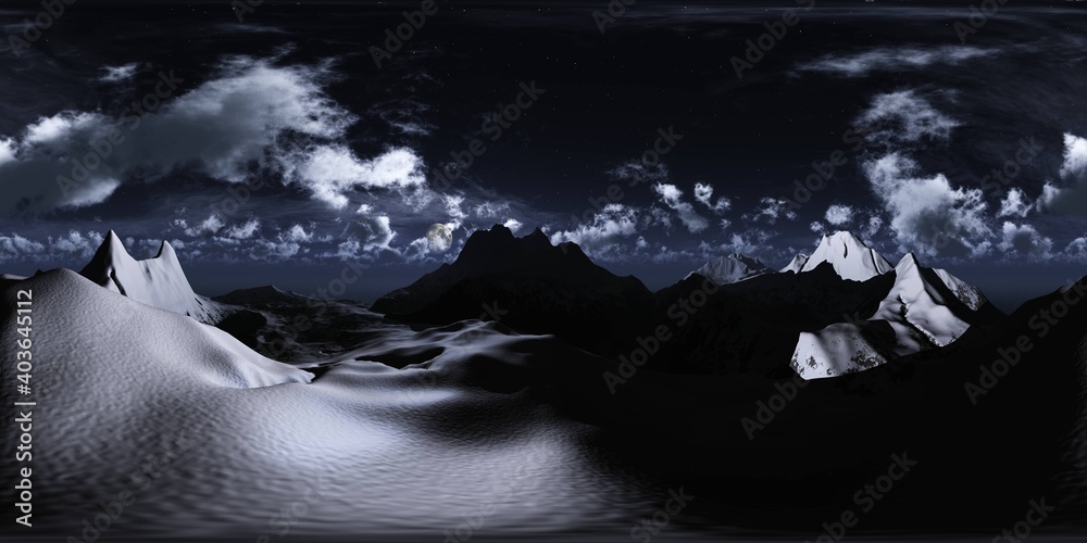 Mountain peaks at night under the moon,, HDRI, environment map , Round ...