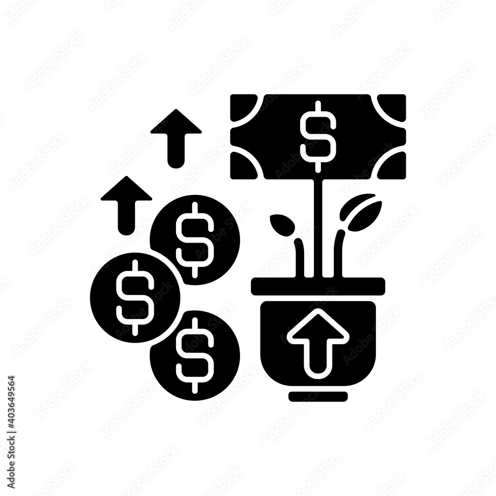 Revenue black glyph icon. Income and increase in net assets that entity ...