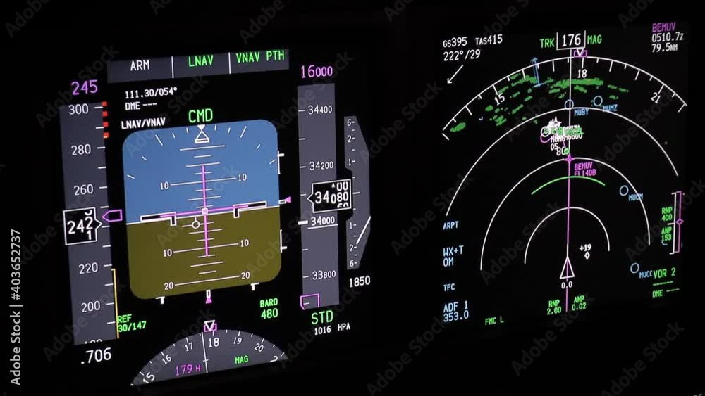 Flight instruments display of a modern passenger airplane flying at ...