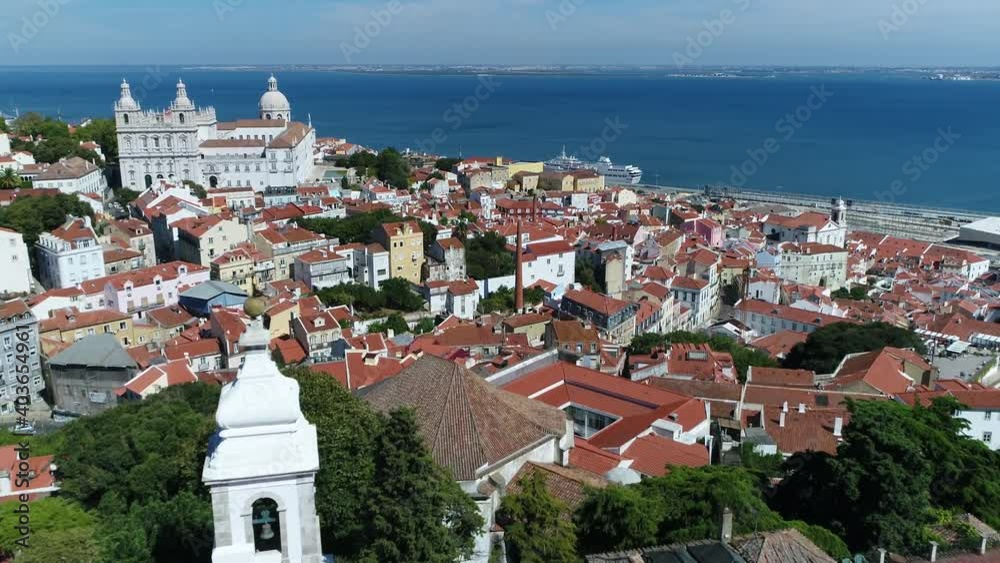 Aerial bird view of Alfama the oldest district of Lisbon it spreads ...