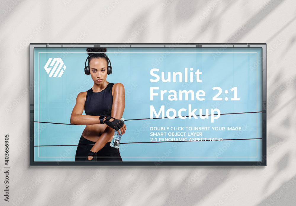 Panoramic Billboard Hanging on Sunlit Wall Mockup Stock Template ...
