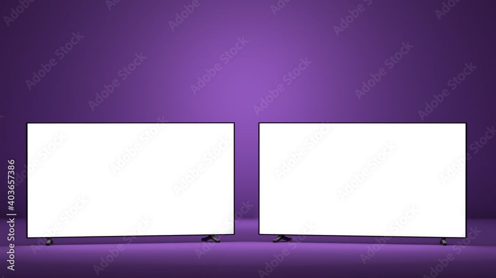 Two tvs with white screens on purple background, mockup concept, 3d ...
