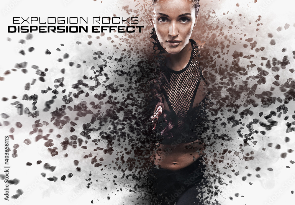 Dispersion Photo Effect with Rock Explosion Mockup Stock Template ...