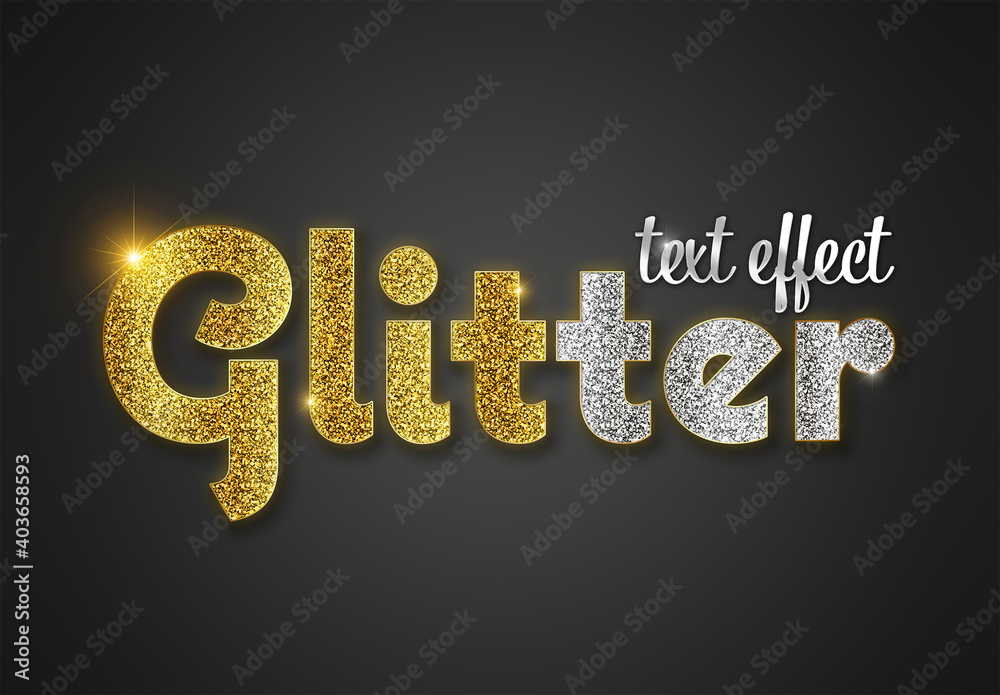 Glitter Text Effect with Gold Stroke Mockup Stock Template | Adobe Stock