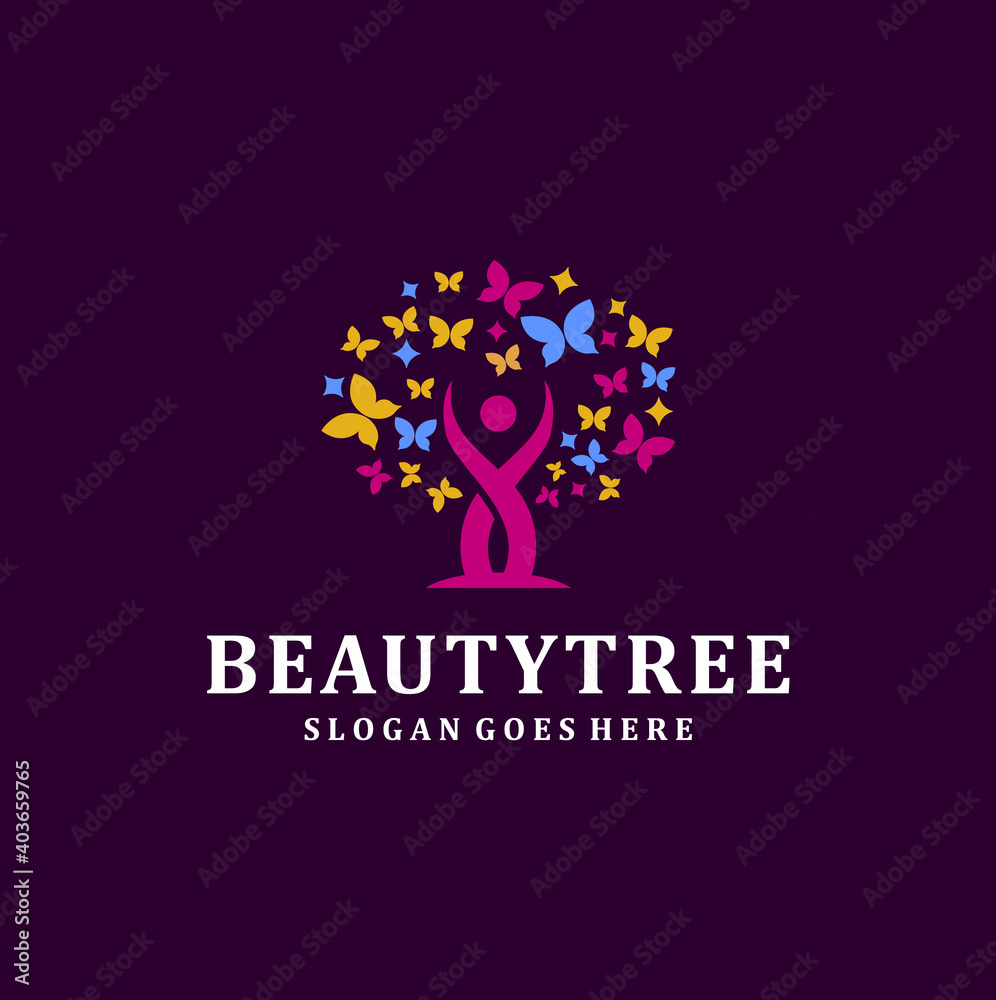 Colorful Butterfly Tree logo template. Tree logo design. Stock Vector ...