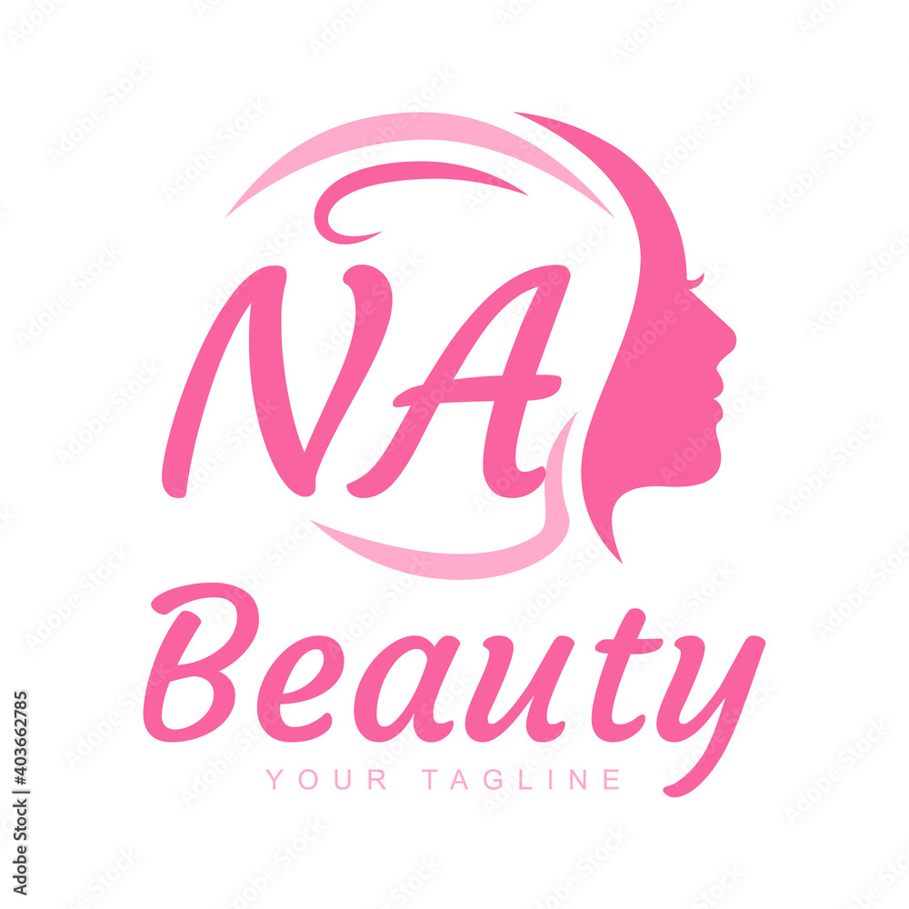 NA Letter Logo Design with Female Face. Elegant beauty logo concept ...