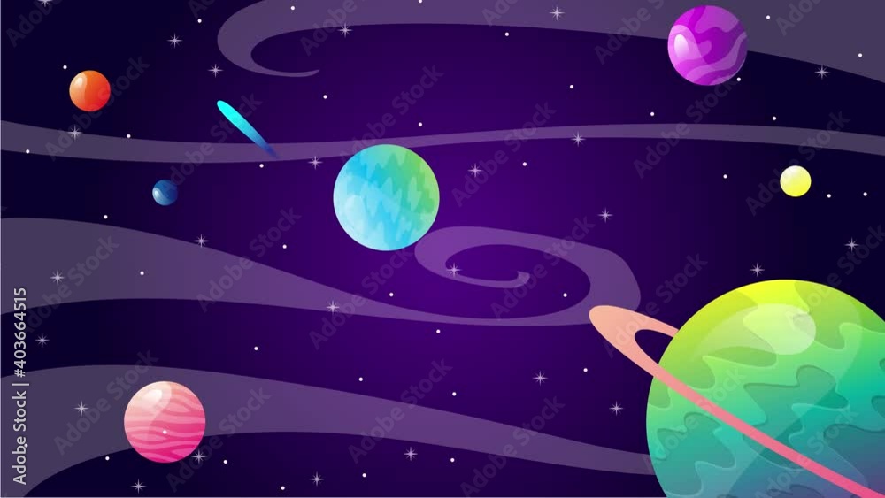 Animated and Illustrative Cartoon Planets Shown in Space with Asteroids ...