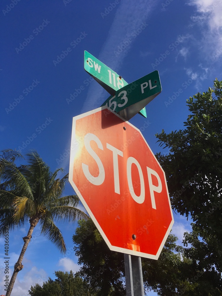 Red stop sign warning safety directions in public Miami Dade ...