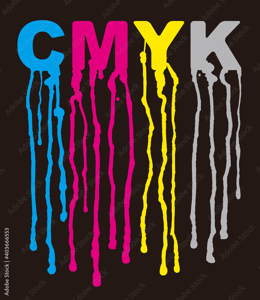 Flowing Paint, CMYK print colors. Illustration with CMYK inscription ...