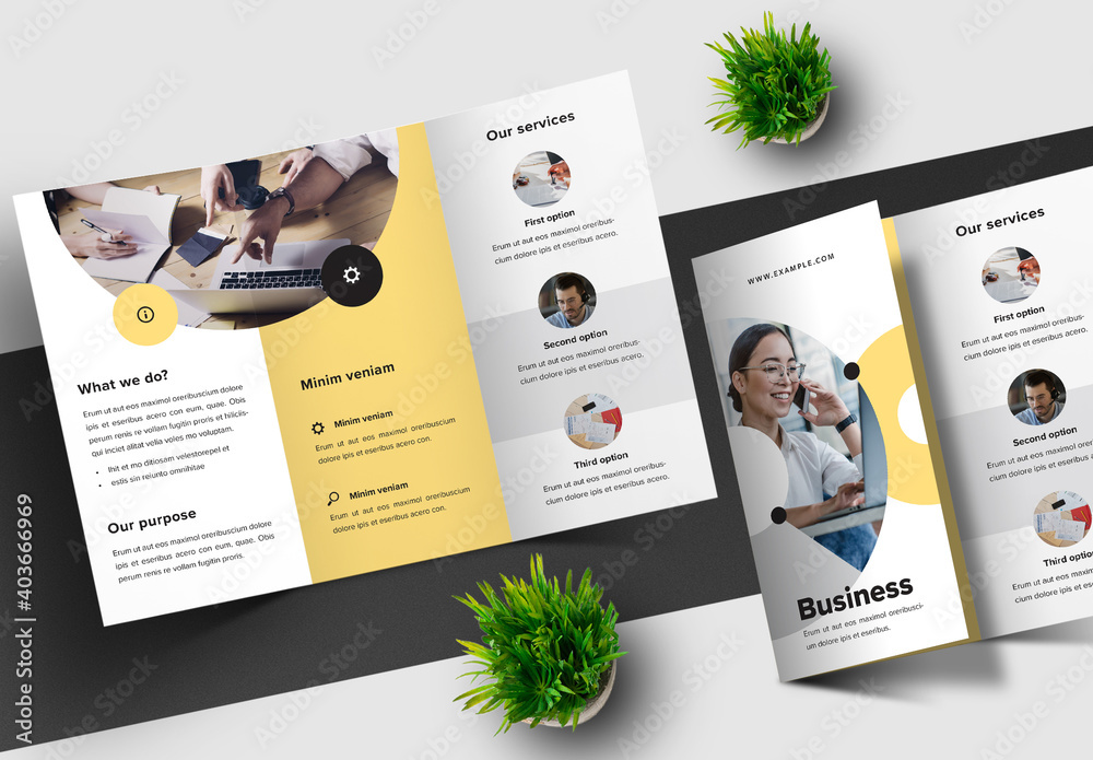 Yellow and Grey Trifold Brochure Layout Stock Template | Adobe Stock