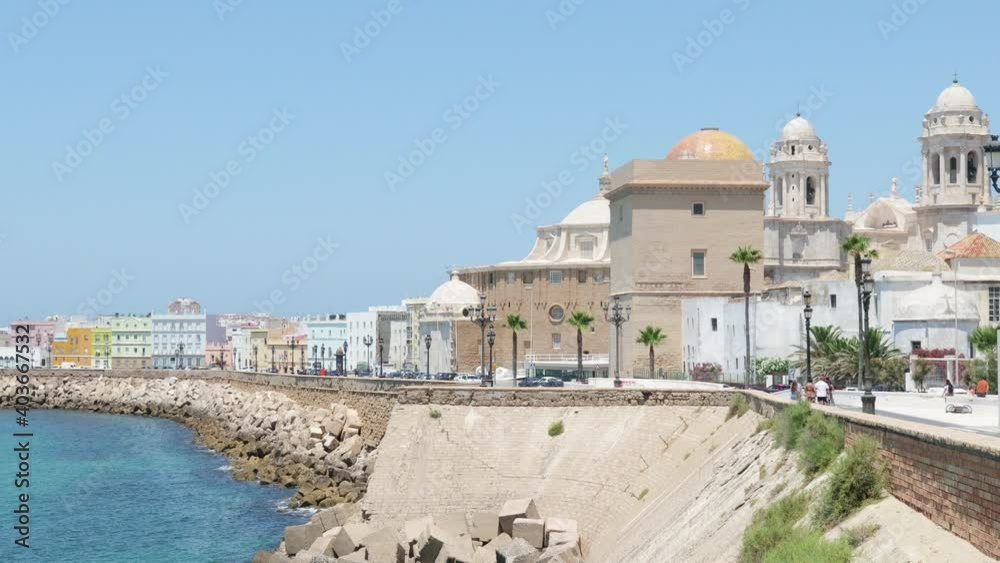 Panoramic view of beautiful and picturesque city of Cadiz. Cathedral of ...