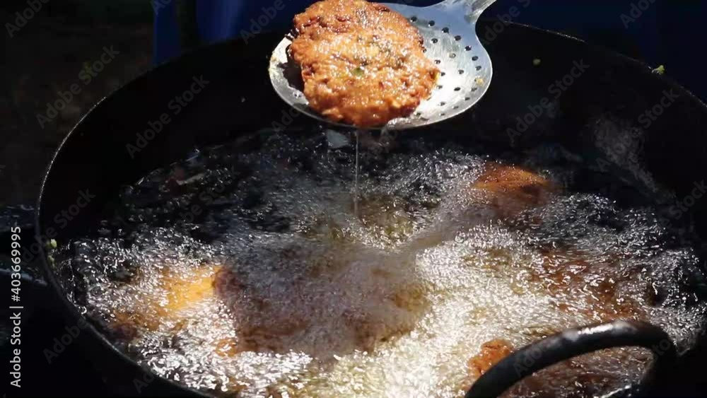 Deep Frying Traditional South Indian Food Masala Daal Vada Also Known ...