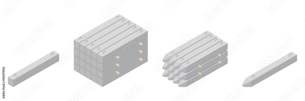 Vector illustration stack of concrete piles isolated on a white ...