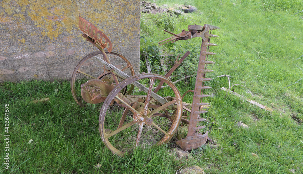 Horse Drawn Reaper used for cutting grass and other crops Stock Photo ...