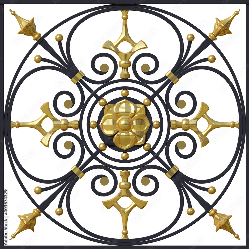 Details of the iron fence. Vintage. 3D render for project. Isolated ...