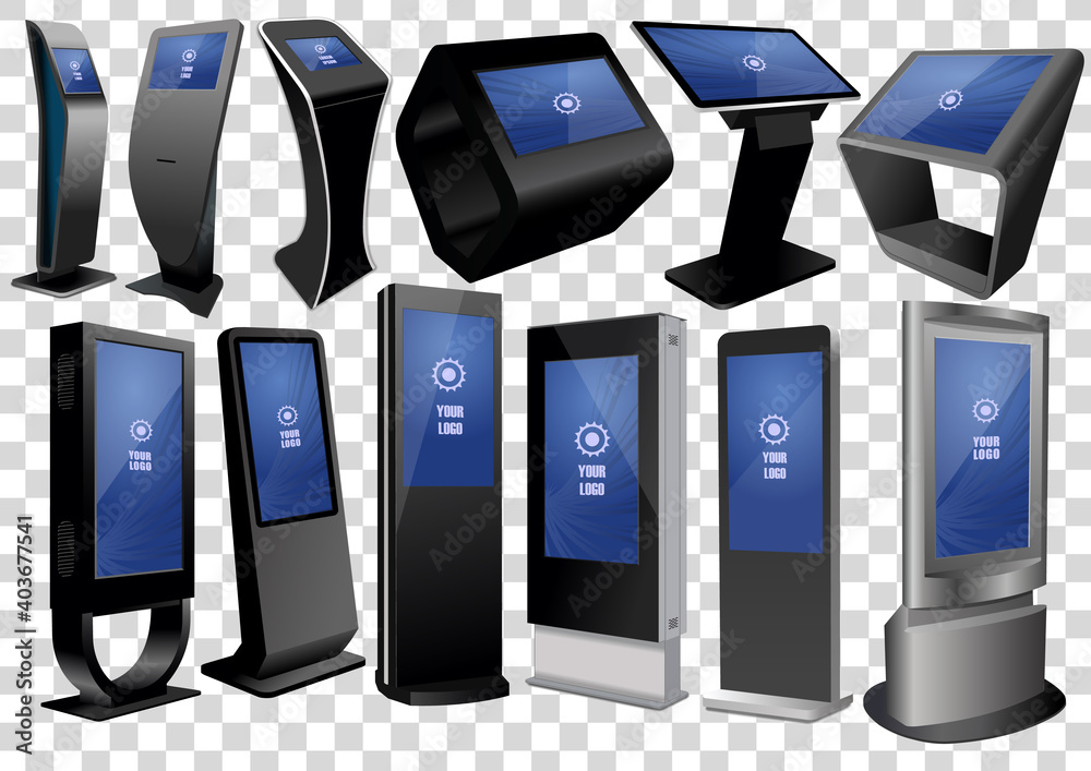 Set of Promotional Interactive Information Kiosks, Advertising Displays, Terminal Stands, Touch ...