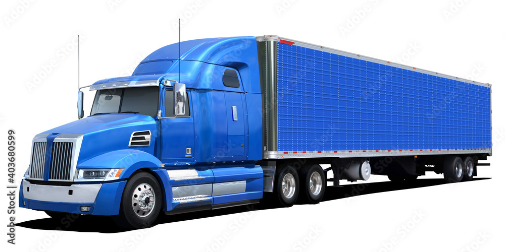 Large all blue American truck isolated on white background. Stock Photo ...