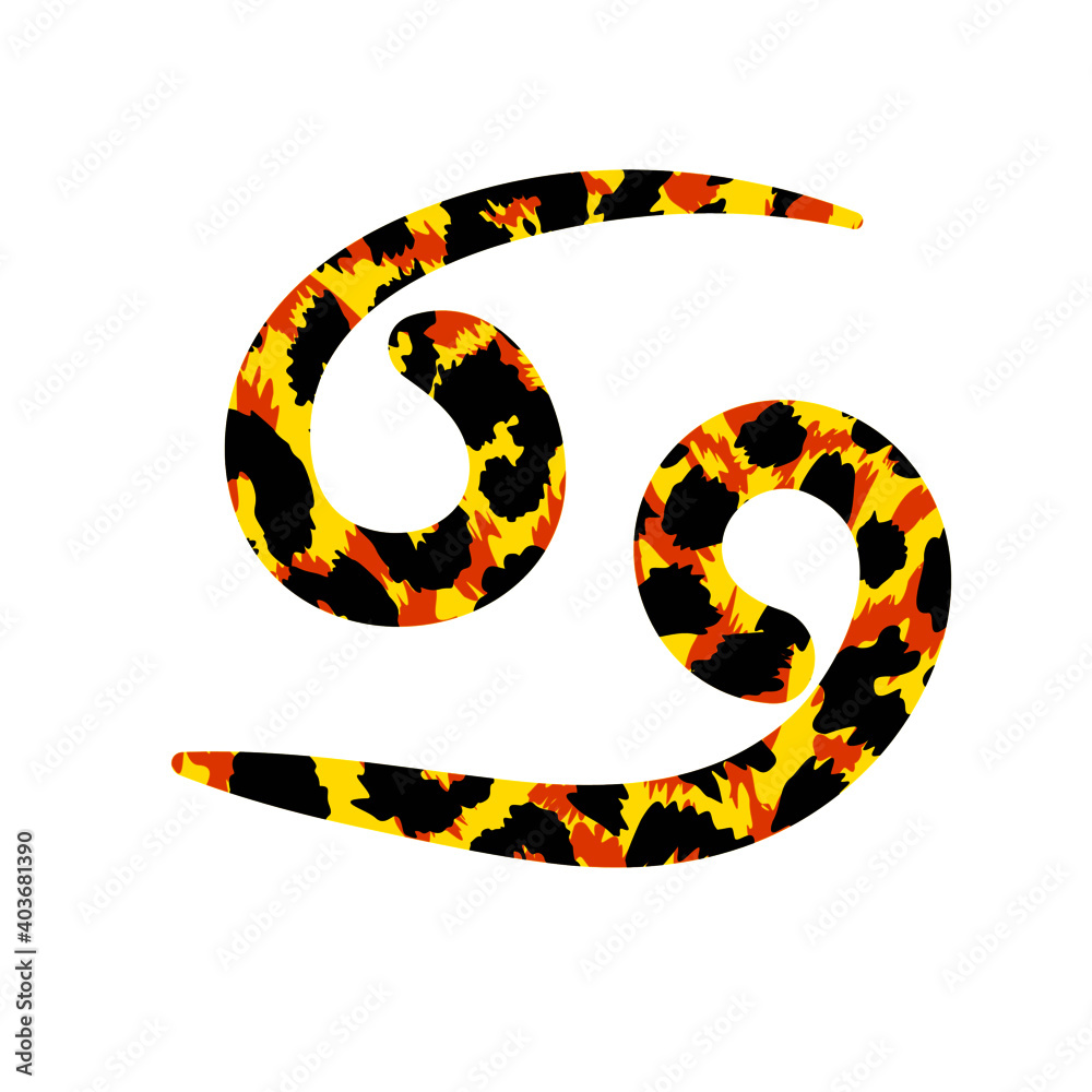 Vector illustration of the zodiac sign named Cancer with animal print ...
