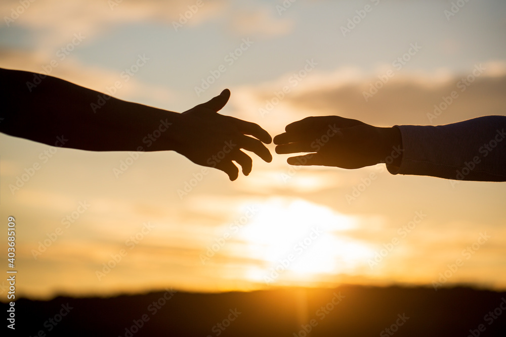 Outstretched hands, salvation, help silhouette, concept help. Giving a ...