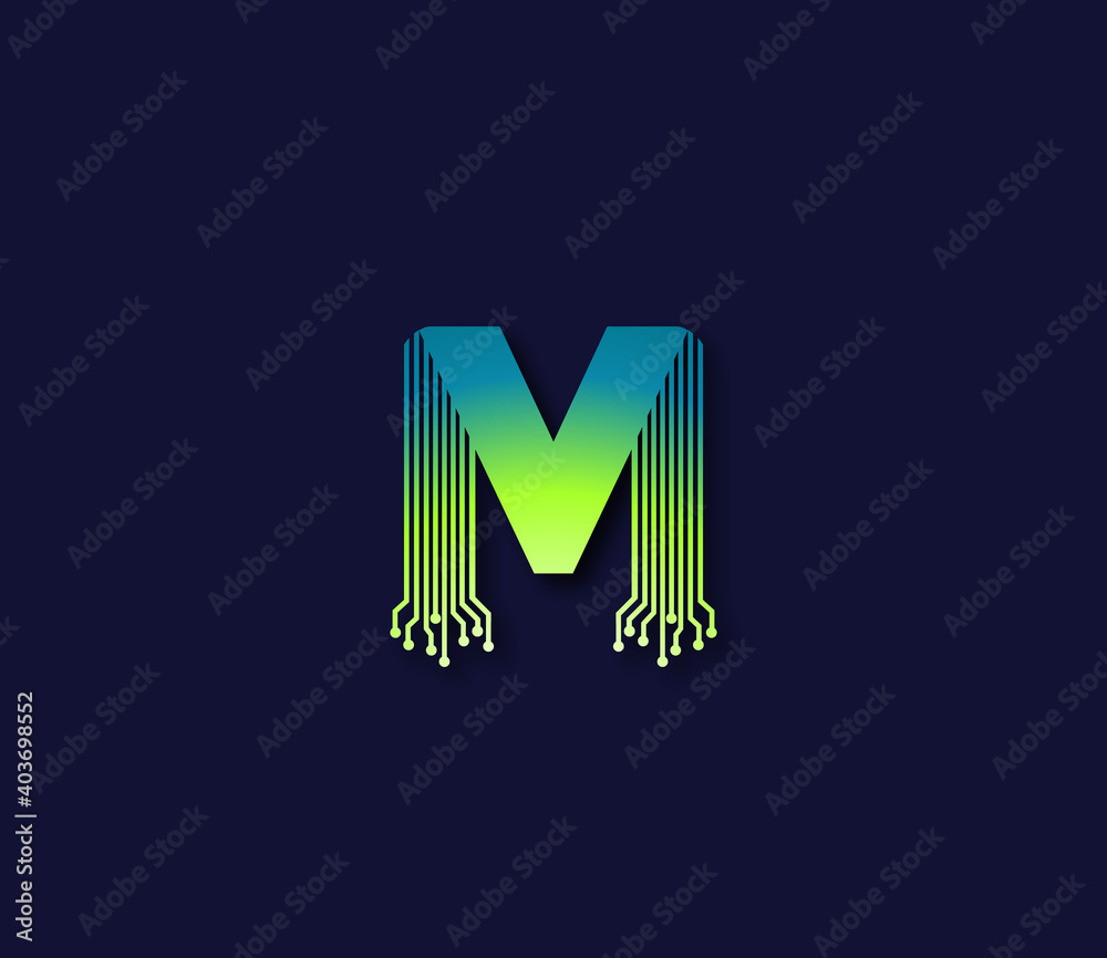 M Alphabet Technology Data Circuit Logo Design Company Concept Stock ...