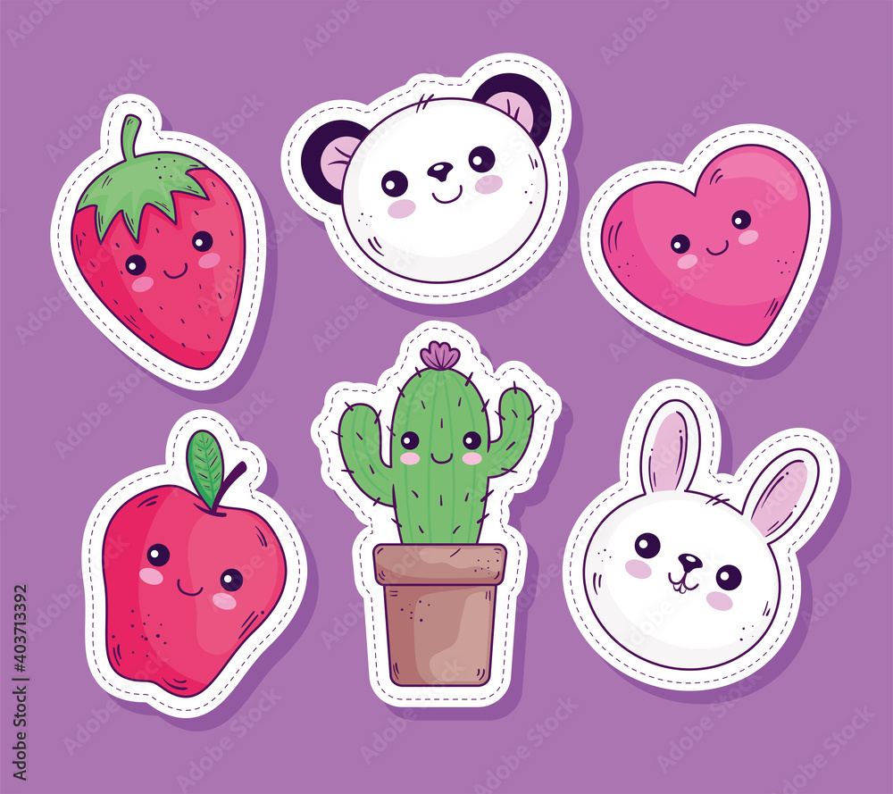 Kawaii stickers cartoons icon collection design, cute character theme ...