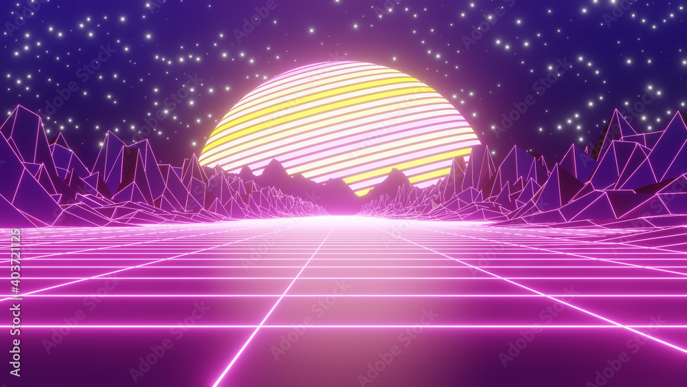 3D illustration Background for advertising and wallpaper in 80s retro ...