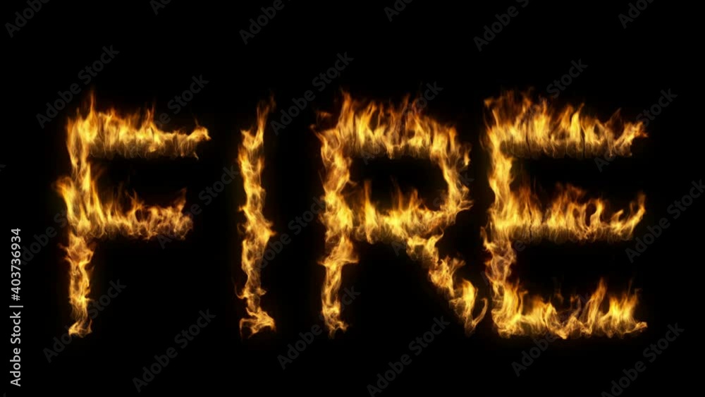 3D animation of word fire text on fire with alpha layer Stock ビデオ ...