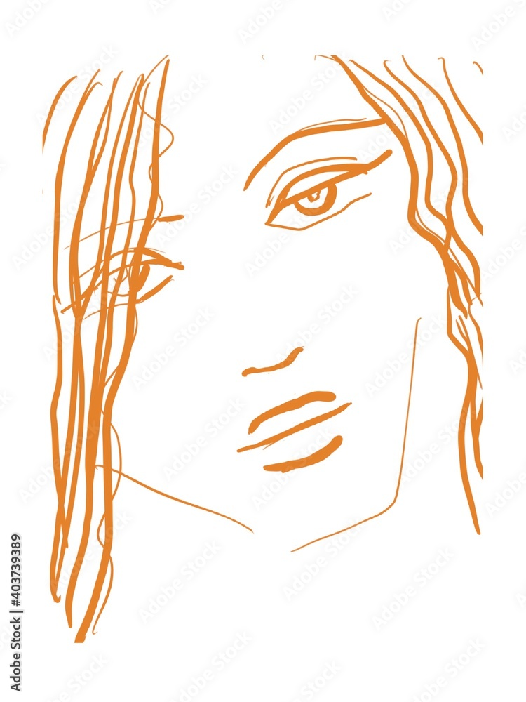 Line art , female face, famine line drawing Stock Illustration | Adobe ...