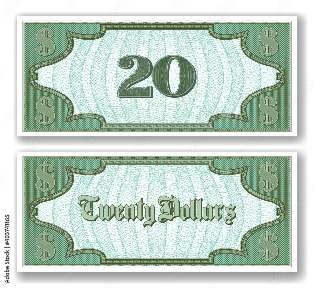 Sample paper certificate for 20 dollars. Obverse and reverse of the ...