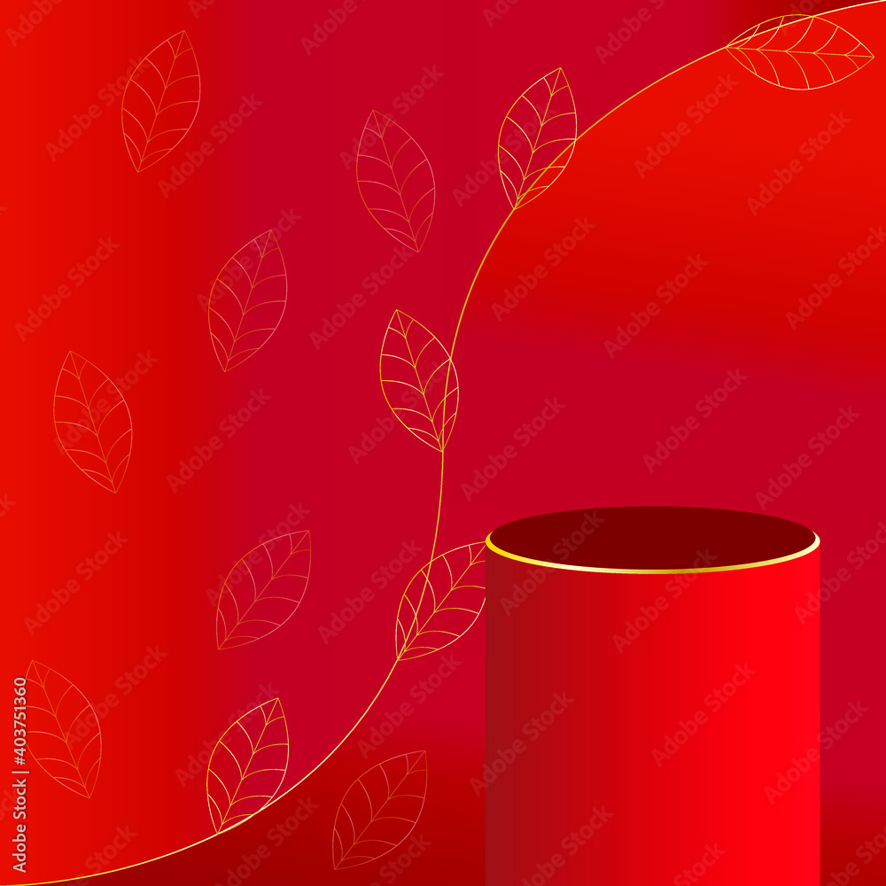 red and gold color podium with gold leaf background for product display ...