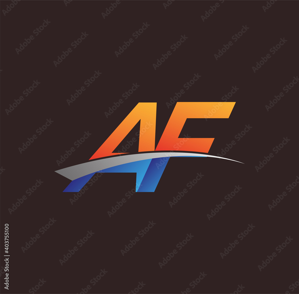 initial letter AF logotype company name colored orange and blue and ...